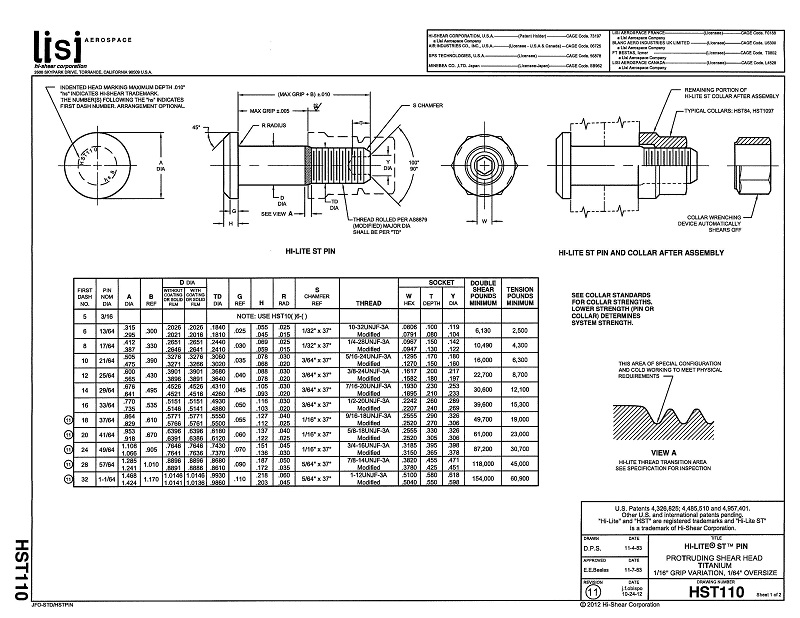 Hi-Lite Pins - HST110 - Protruding Shear Head