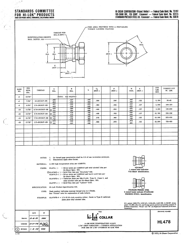 Hi-Lok Fasteners - HL478 Hi-Lok Collar - Tension Application